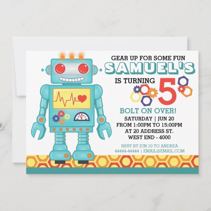 Robot Themed Party Invitation | Zazzle