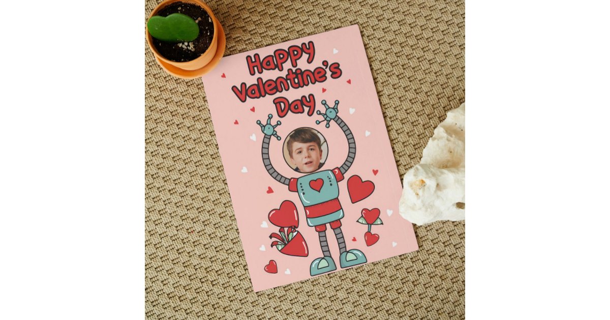 Robot Valentines Day Photo Classroom Holiday Card | Zazzle