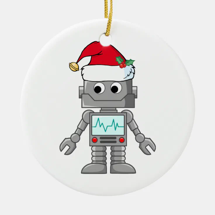 Robot Wearing Santa Hat Ceramic Ornament | Zazzle