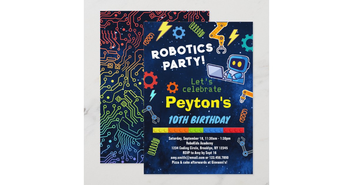 Robotics Birthday Party Invitation for Kids | Zazzle