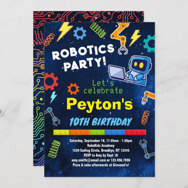 Robotics Birthday Party Invitation for Kids | Zazzle