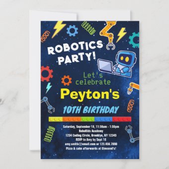 Robotics Birthday Party Invitation for Kids | Zazzle