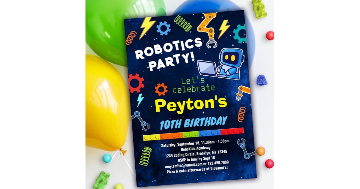 Robotics Birthday Party Invitation for Kids | Zazzle