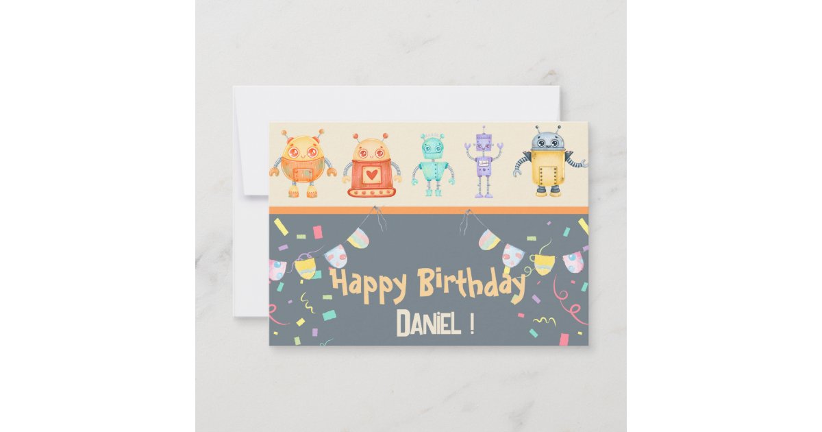 Robots Happy Birthday Greeting Card | Zazzle