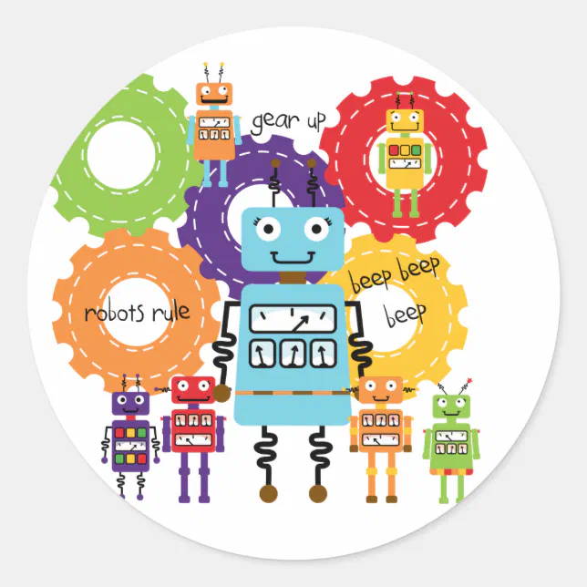 Robots Rule Classic Round Sticker | Zazzle