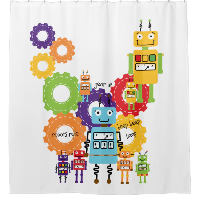 Robots Rule Science Technology Robotics Shower Curtain | Zazzle
