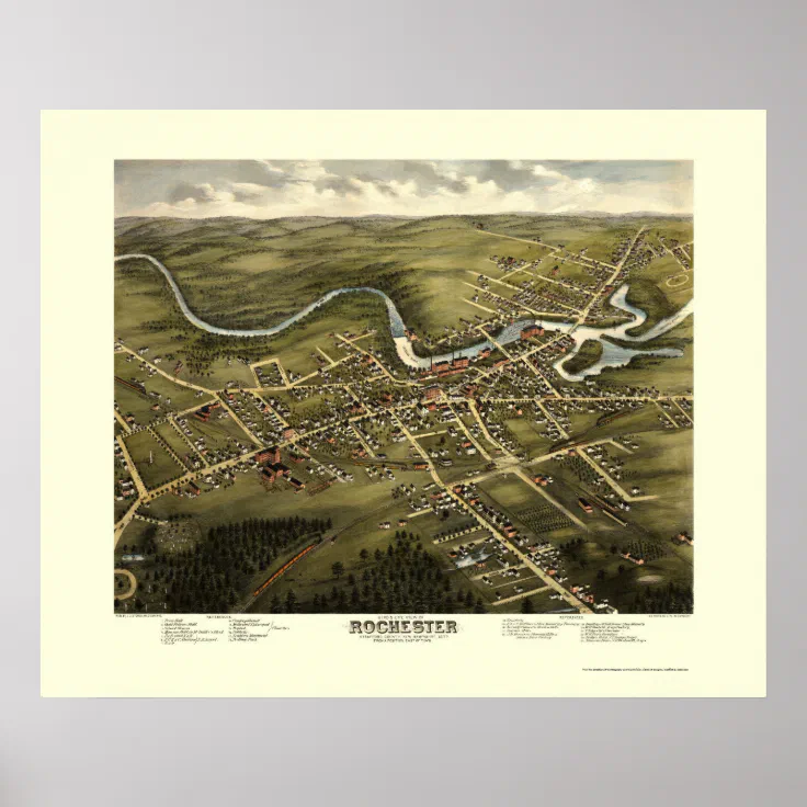 Rochester, NH Panoramic Map - 1877 Poster | Zazzle