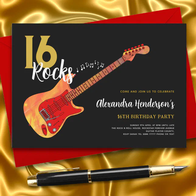 Rock and Roll 16th birthday party 16 rocks Invitation | Zazzle