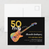 Rock and Roll 50th Birthday Party 50 Rocks Invitation Postcard | Zazzle