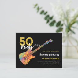 Rock and Roll 50th Birthday Party 50 Rocks Invitation Postcard | Zazzle