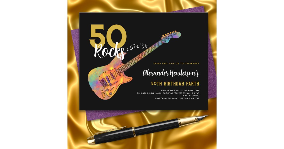 Rock and Roll 50th Birthday Party 50 Rocks Invitation Postcard | Zazzle