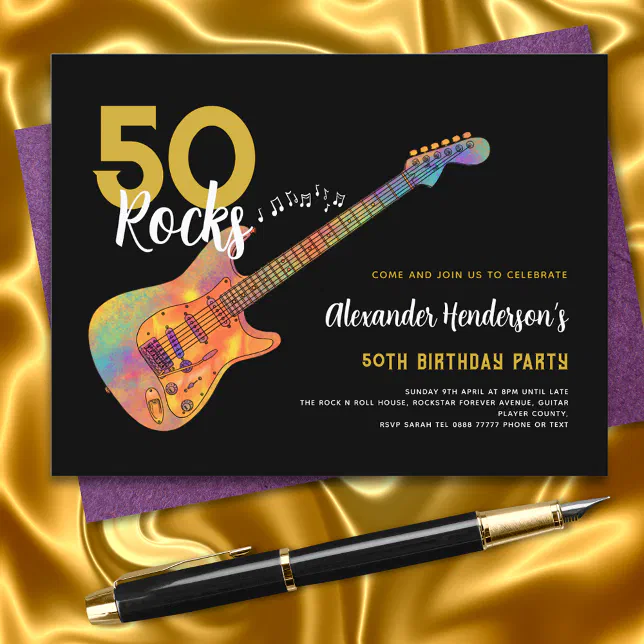 Rock and Roll 50th Birthday Party 50 Rocks Invitation Postcard | Zazzle