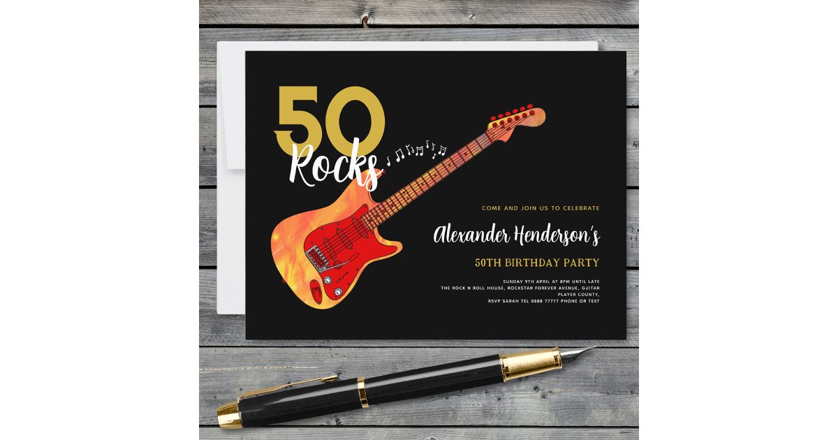 Rock and Roll 50th birthday party 50 rocks Invitation Postcard | Zazzle