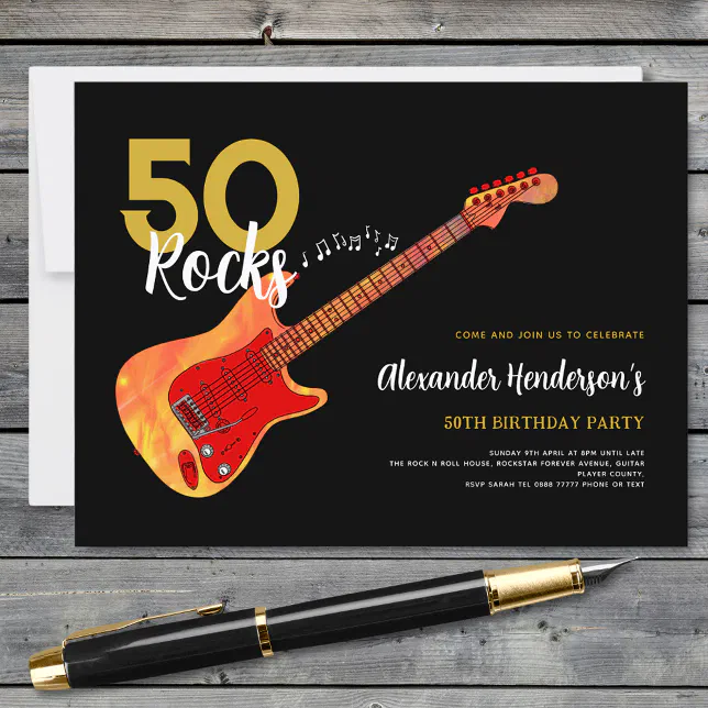 Rock and Roll 50th birthday party 50 rocks Invitation Postcard | Zazzle