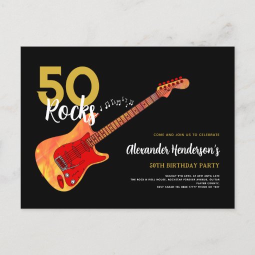 Rock and Roll 50th birthday party 50 rocks Invitation Postcard | Zazzle