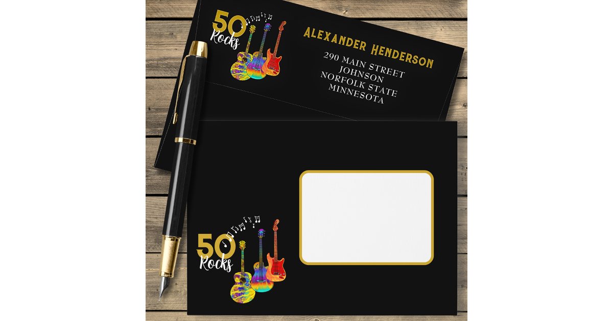 Rock and Roll 50th Birthday Party Envelope | Zazzle