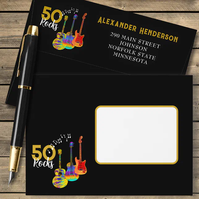 Rock and Roll 50th Birthday Party Envelope | Zazzle