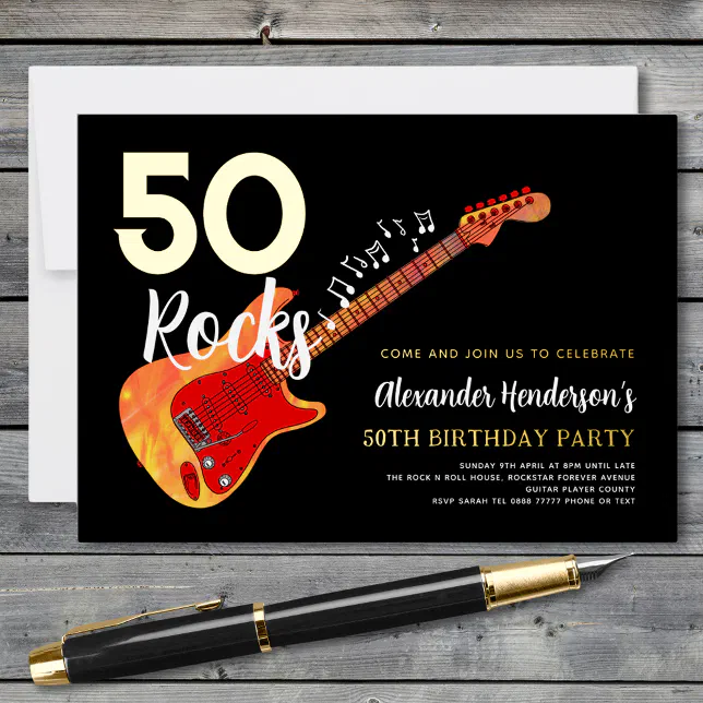 Rock and Roll 50th Birthday Party Gold Foil Invitation | Zazzle