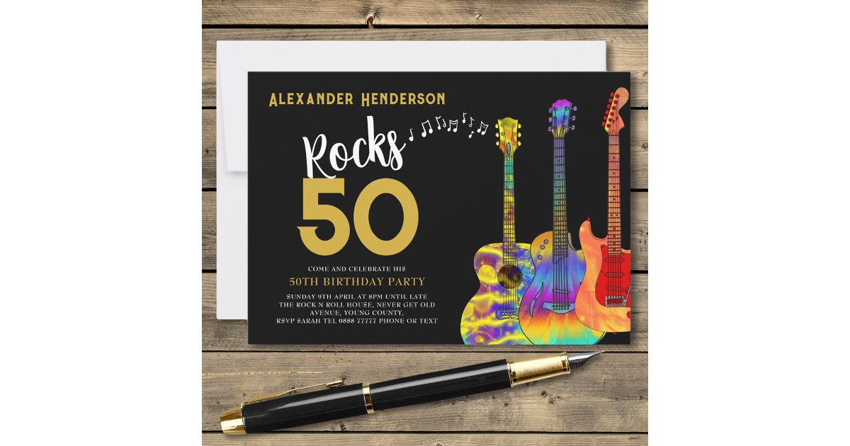 Rock and Roll 50th Birthday Party Invitation | Zazzle
