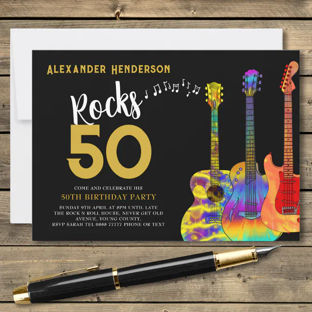 Rock and Roll 50th Birthday Party Invitation | Zazzle