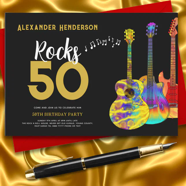 Rock and Roll 50th birthday party Invitation | Zazzle