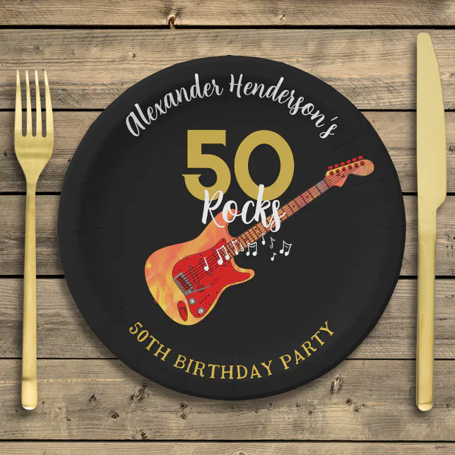 Rock and Roll 50th Birthday Party Paper Plates | Zazzle