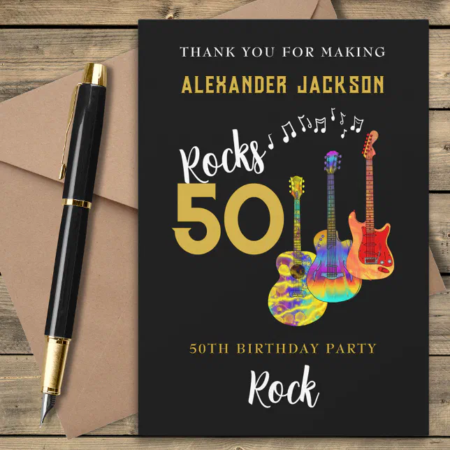 Rock and Roll 50th Birthday Party Thank You | Zazzle