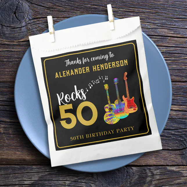 Rock and Roll 50th Birthday Party Thank You Favor Bag | Zazzle