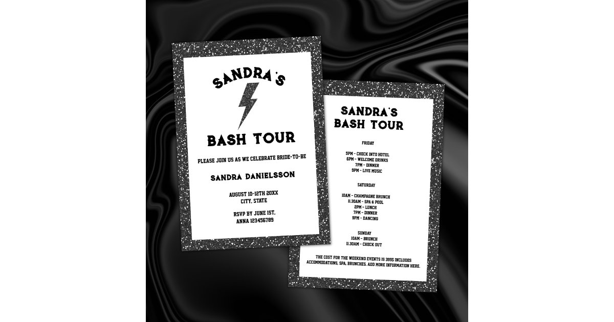 Rock and Roll Black Bach Tour Bachelorette Weekend Invitation | Zazzle