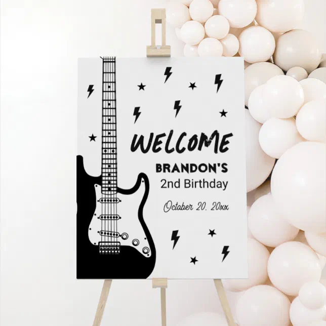 Rock and Roll Guitar Birthday Welcome Sign | Zazzle