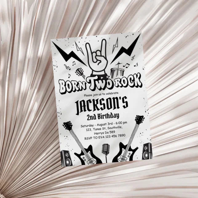 Rock and Roll Party Born Two Rock Birthday Invitation | Zazzle