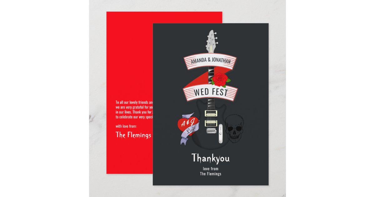 Rock and Roll Wedding Thank You Card | Zazzle