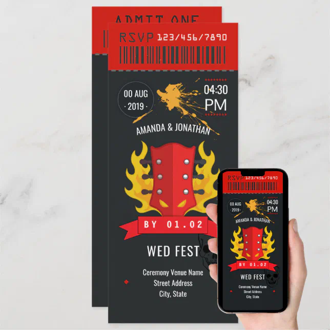 Rock and Roll Wedding ticket custom Invitation | Zazzle