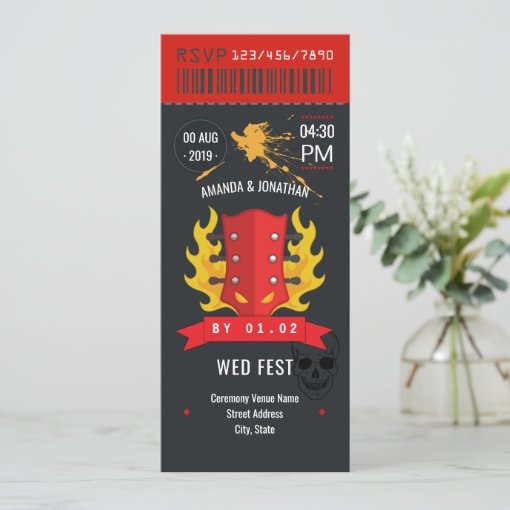 Rock and Roll Wedding ticket custom Invitation | Zazzle