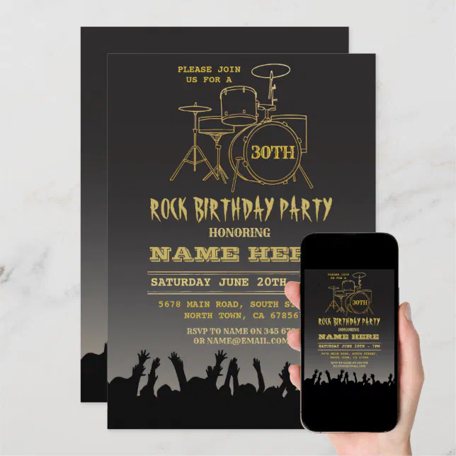 Rock Birthday Party Festival Crowd Music Invite | Zazzle