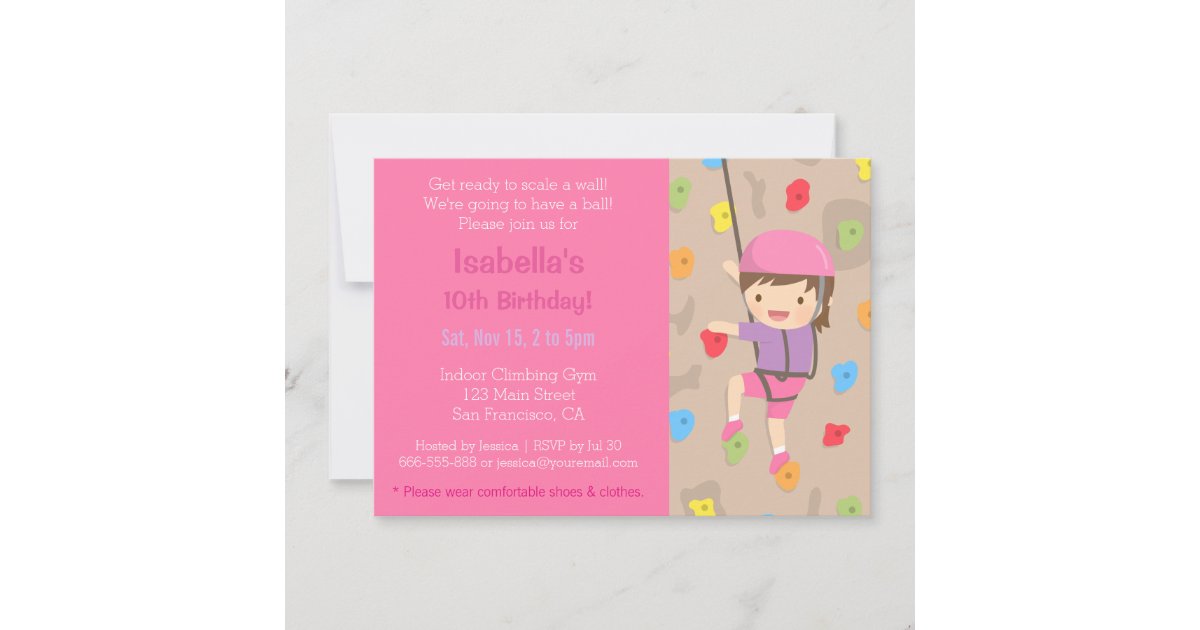 Rock Climbing Girls Birthday Party Invitations | Zazzle