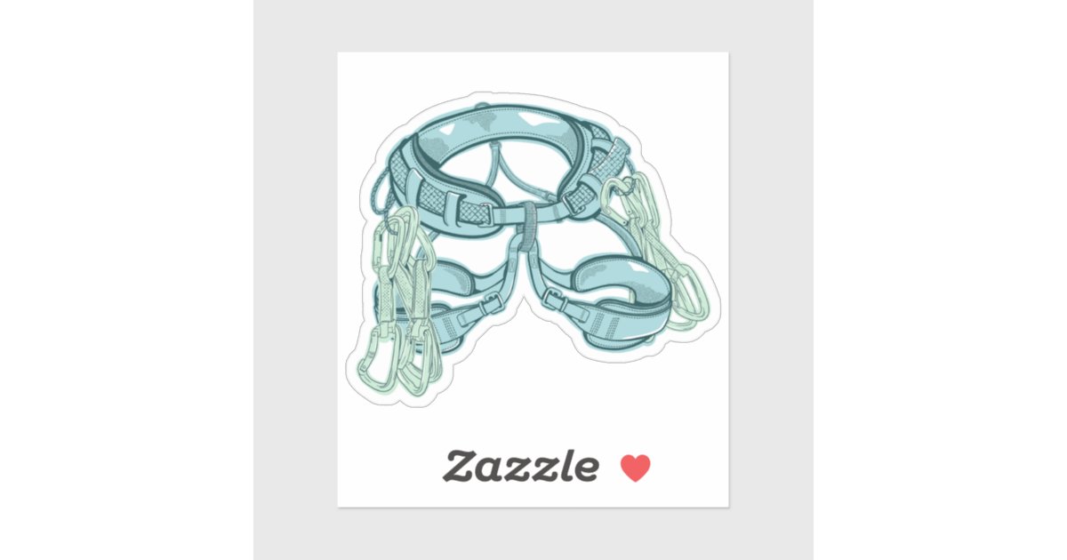 Rock climbing harness with quick draws sticker | Zazzle