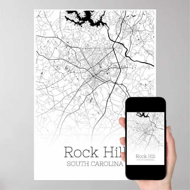 Rock Hill Map - South Carolina - City Map Poster | Zazzle