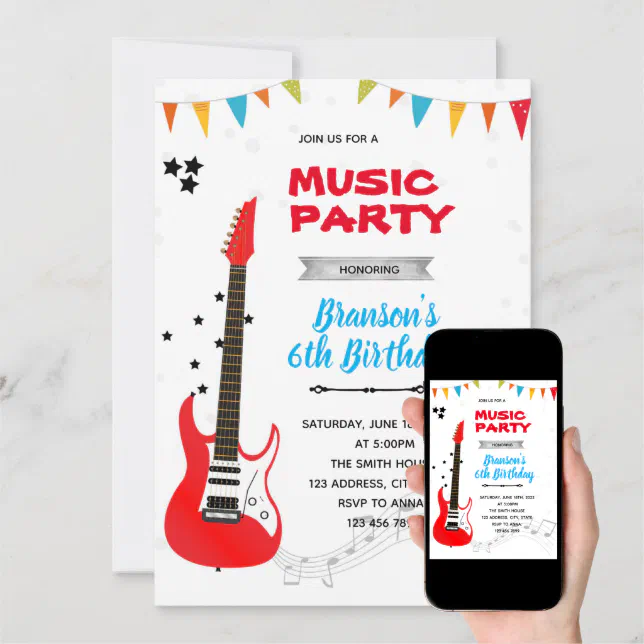Rock music birthday theme invitation | Zazzle