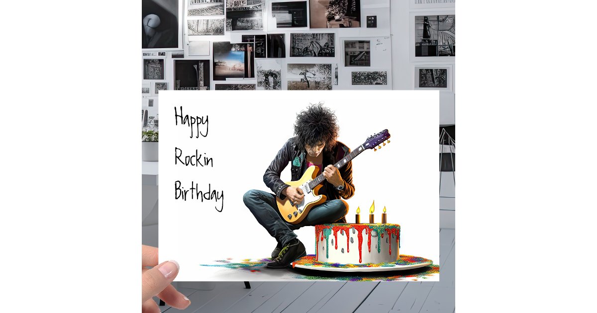 Rock Music Guitarist - Cool Happy Rockin Birthday Card | Zazzle