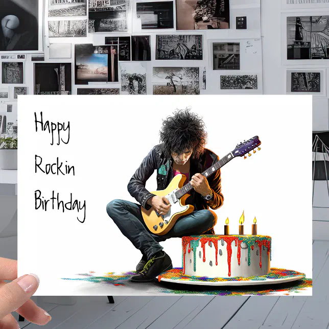 Rock Music Guitarist - Cool Happy Rockin Birthday Card | Zazzle