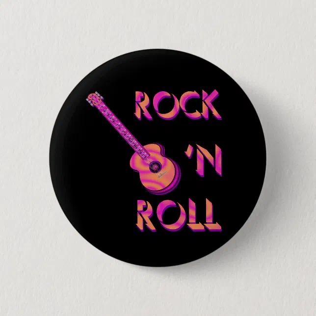 Rock 'n Roll Acoustic Guitar Button | Zazzle