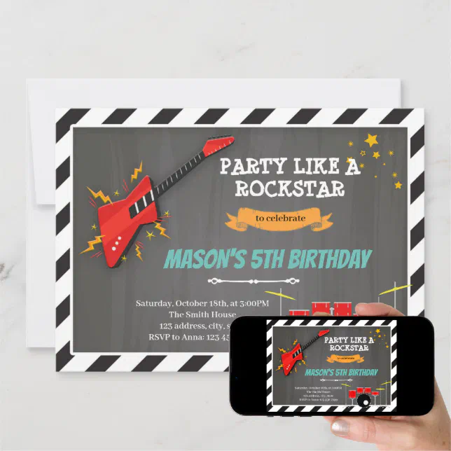 Rock n roll birthday theme party invitation | Zazzle