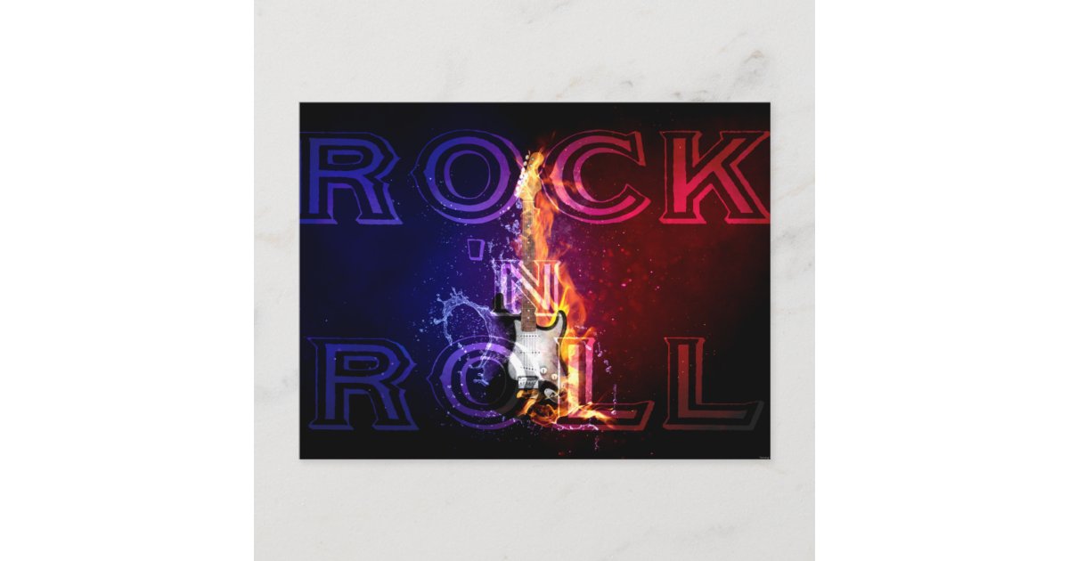 Rock n Roll Fire Flaming Electric Guitar Music Postcard | Zazzle