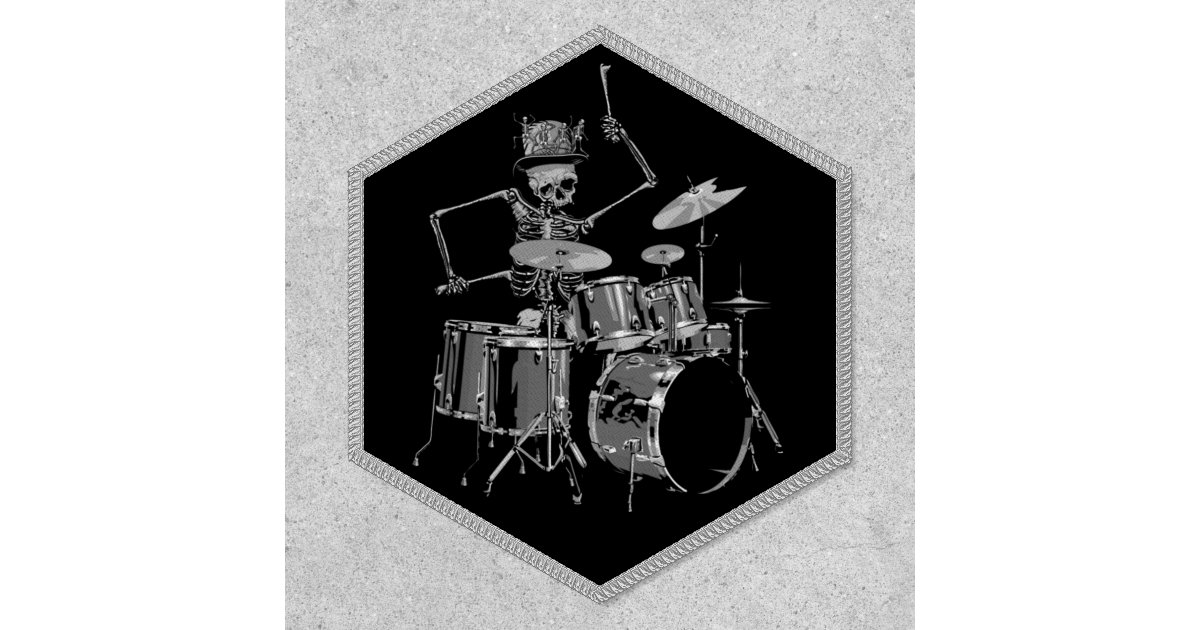 Rock N Roll Skull Drummer Iron On Velcro Patch | Zazzle