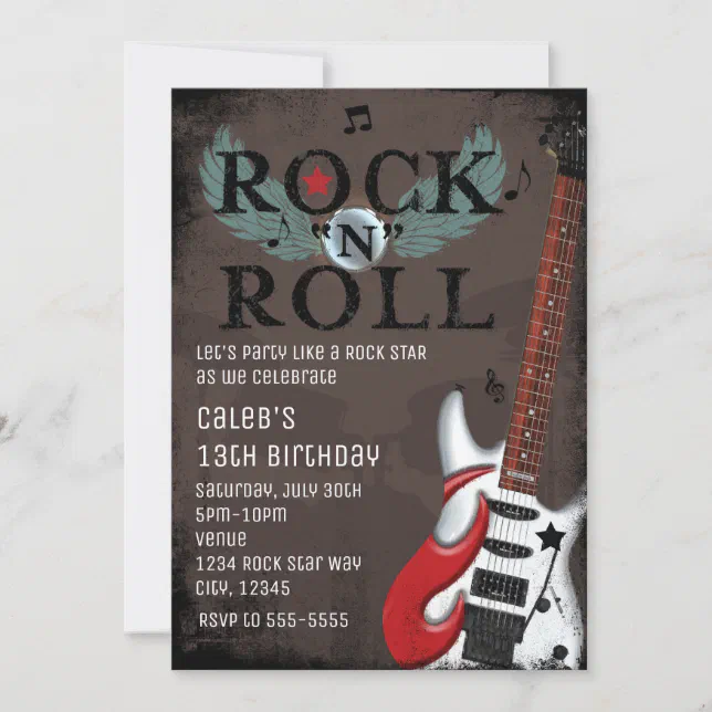 Rock N Roll Star Grunge Birthday Party Invitations | Zazzle