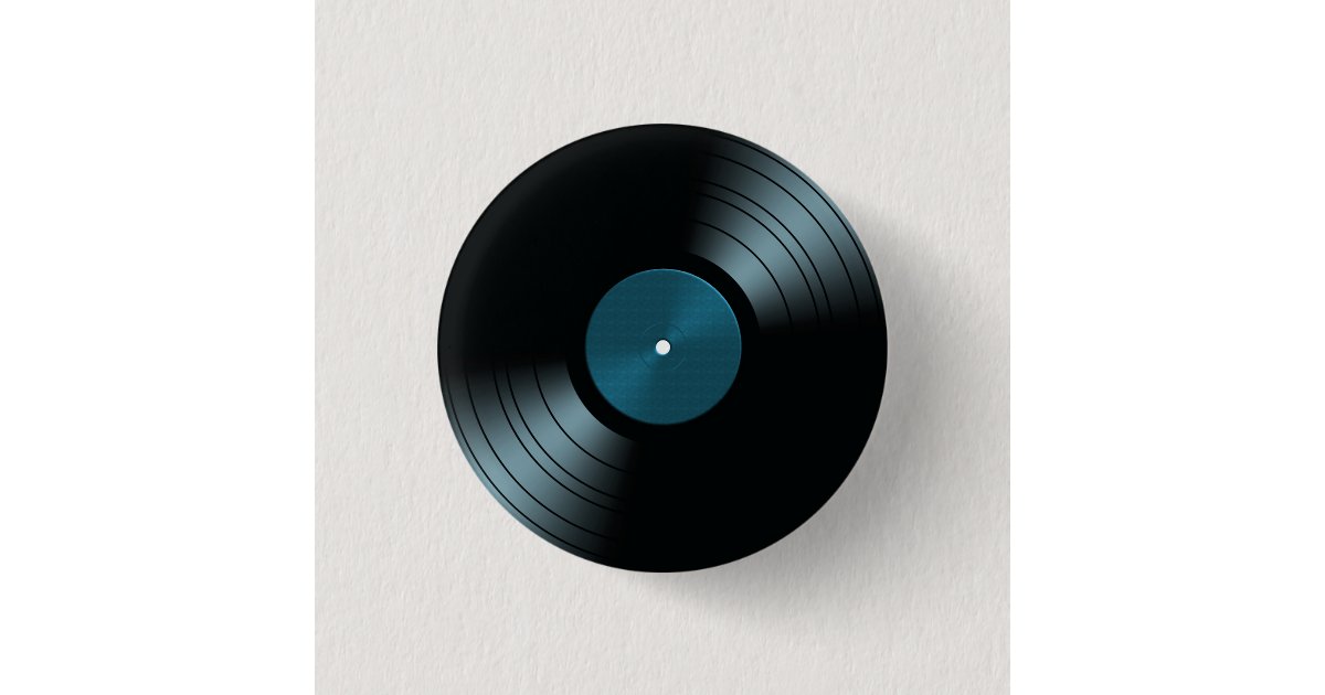 Rock n Roll Vinyl Record Album in Blue Pinback Button | Zazzle