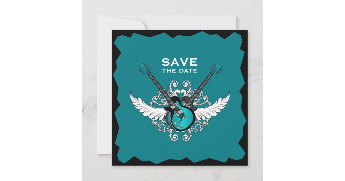 Rock 'n' Roll Wedding Save the Date Black Teal Invitation | Zazzle