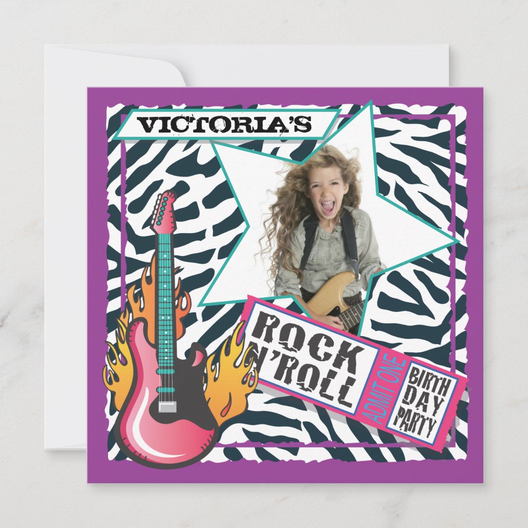 Rock N'Roll Rock Star Birthday Party Invitations | Zazzle