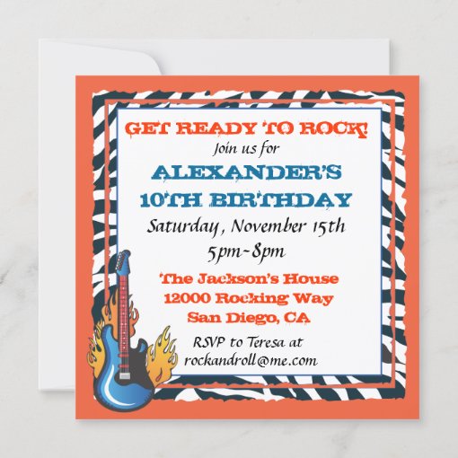 Rock N'Roll Rock Star Birthday Party Invitations | Zazzle